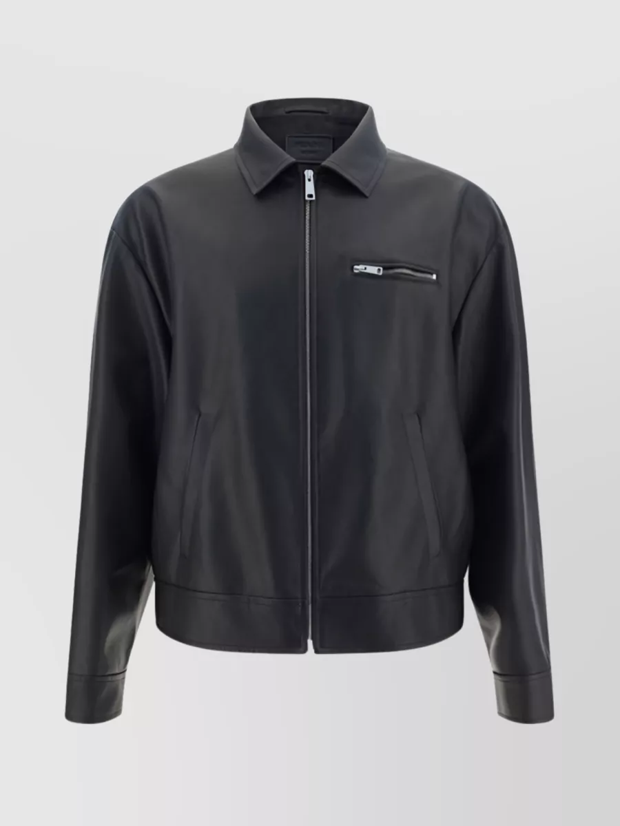 Prada Leather triangle logo jacket | The Fashion Square