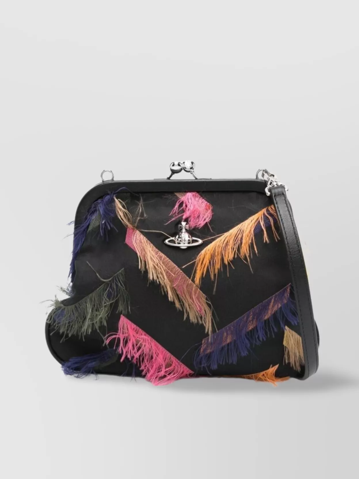Vivienne Westwood Feathered clutch with detachable strap and top handle | The Fashion Square