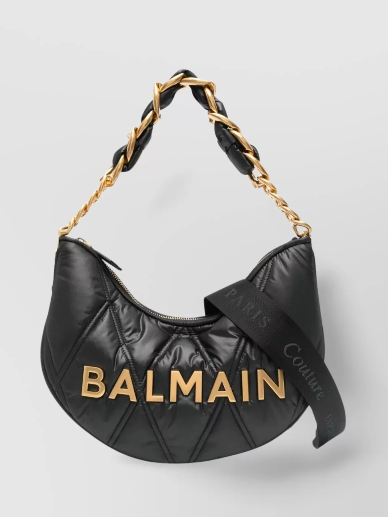 Balmain Quilted nylon shoulder bag with chain strap | The Fashion Square