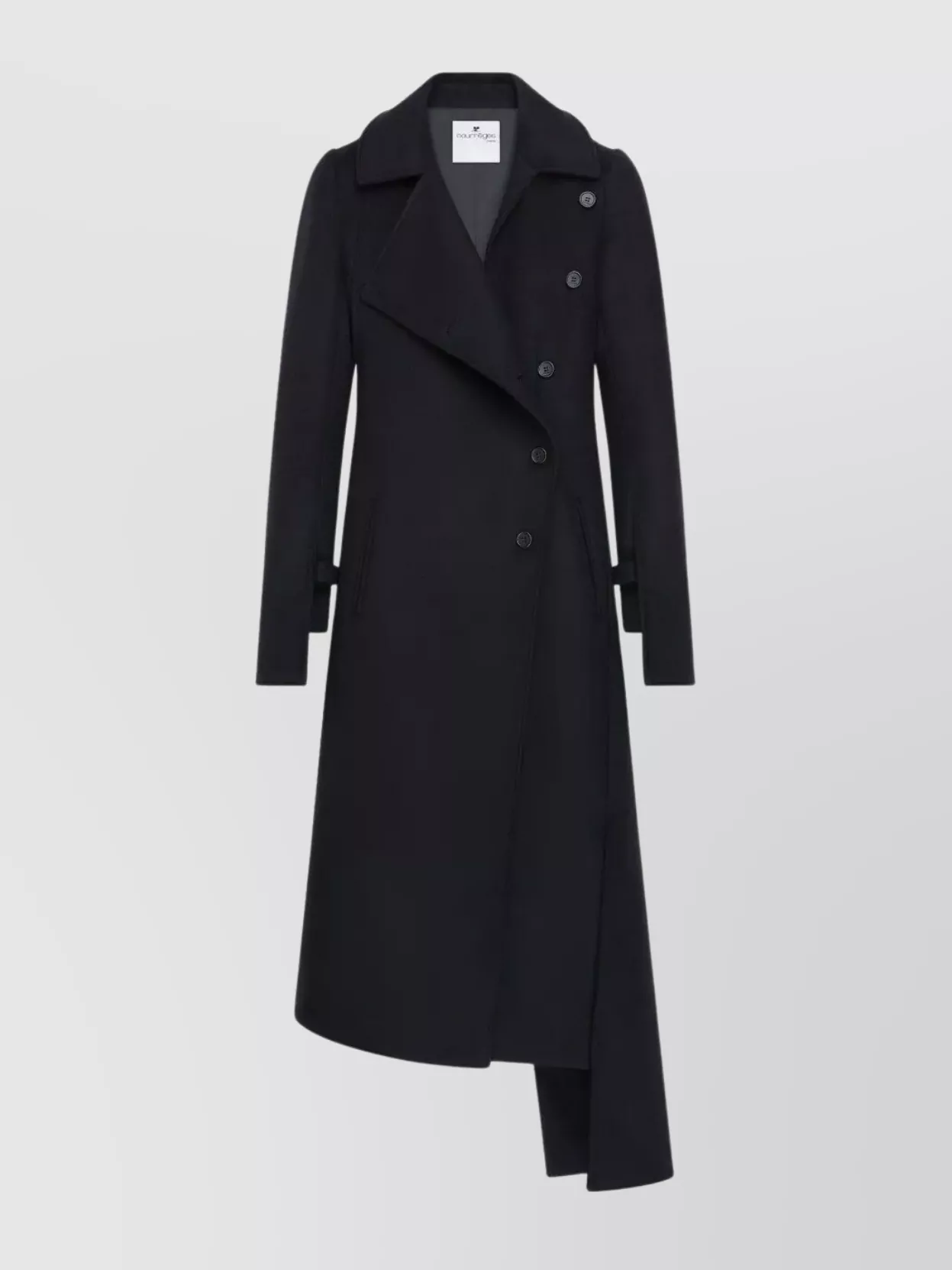 Courrèges Long wool coat asymmetrical insert | The Fashion Square