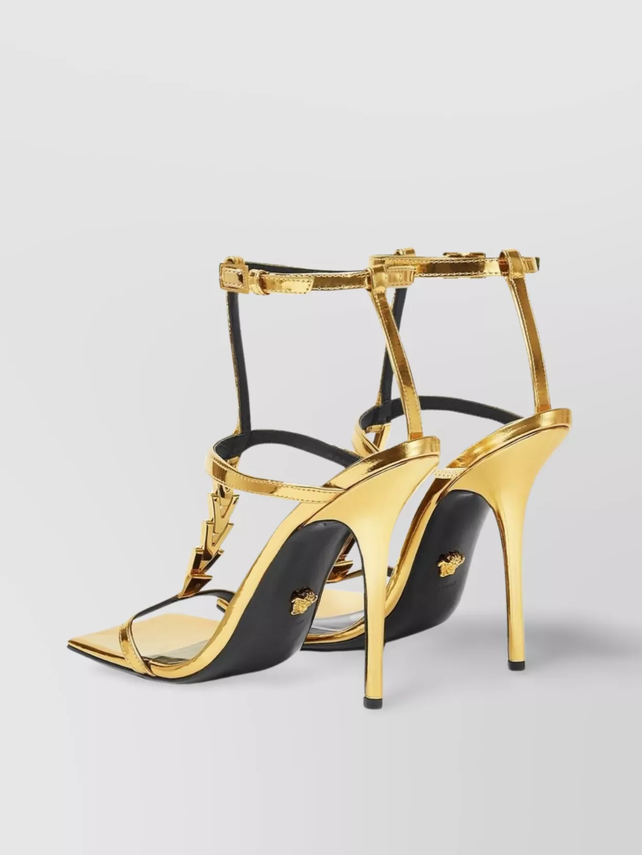 Versace V2025 Chain Metallic Leather Sandals In Gold | ModeSens