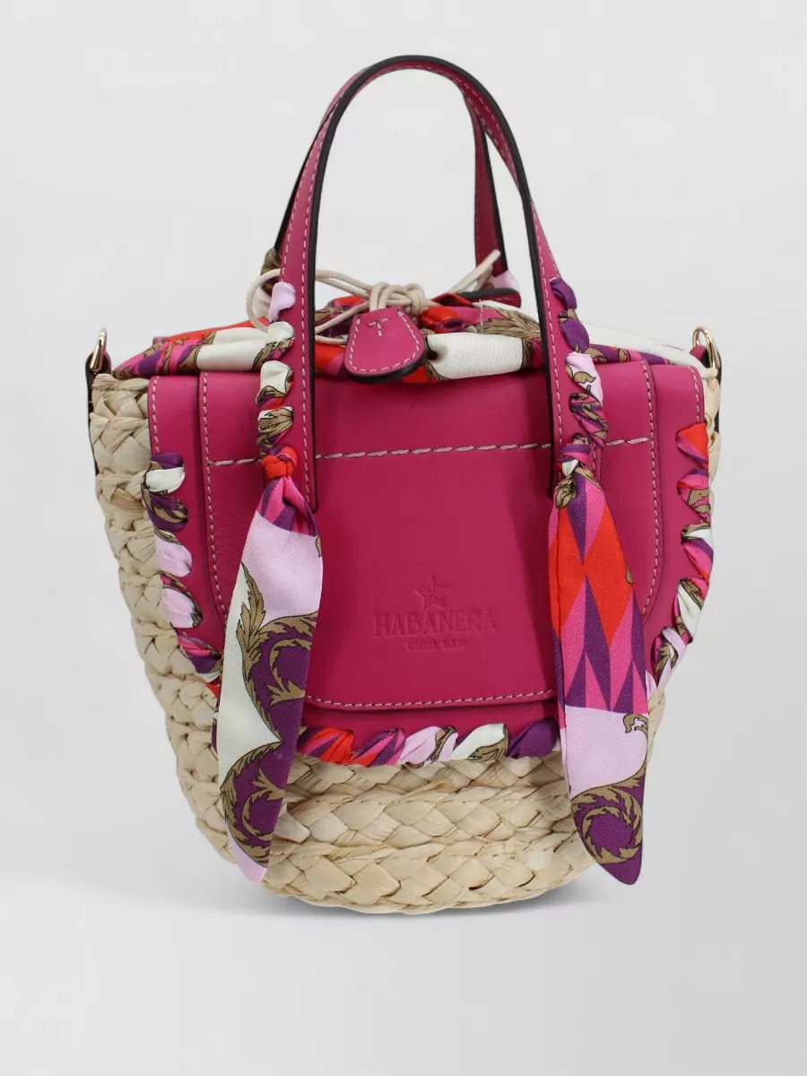 Cuba Lab Leather bucket bag straw braid scarf handle | The Fashion Square