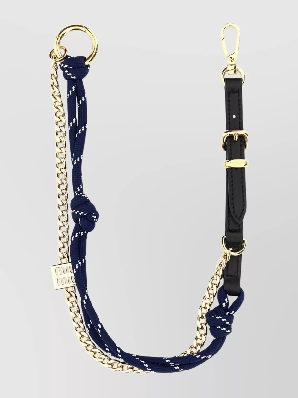 Miu Miu Leather and fabric key ring with chain link | The Fashion Square