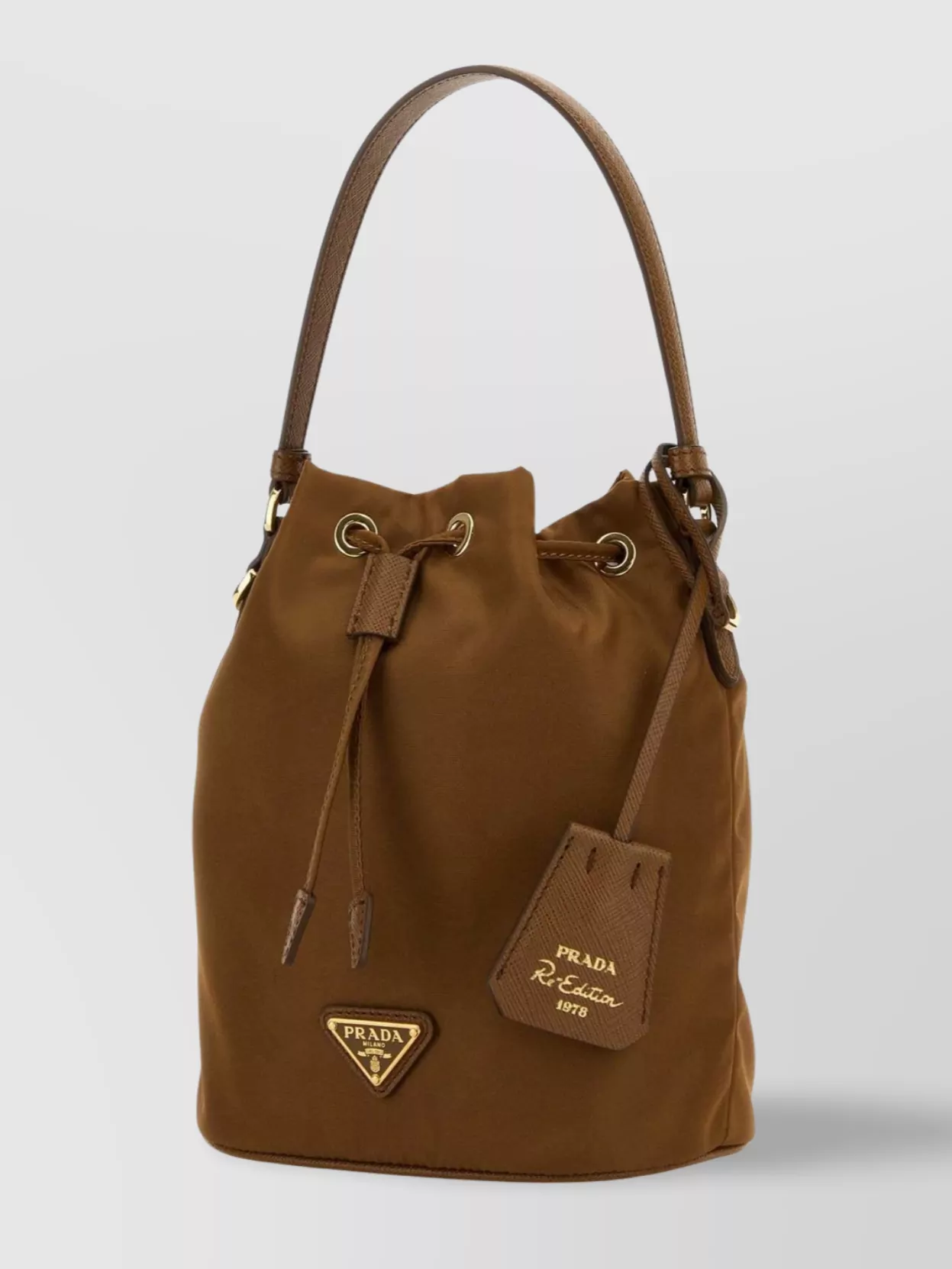 Prada Nylon bucket bag gold hardware | The Fashion Square