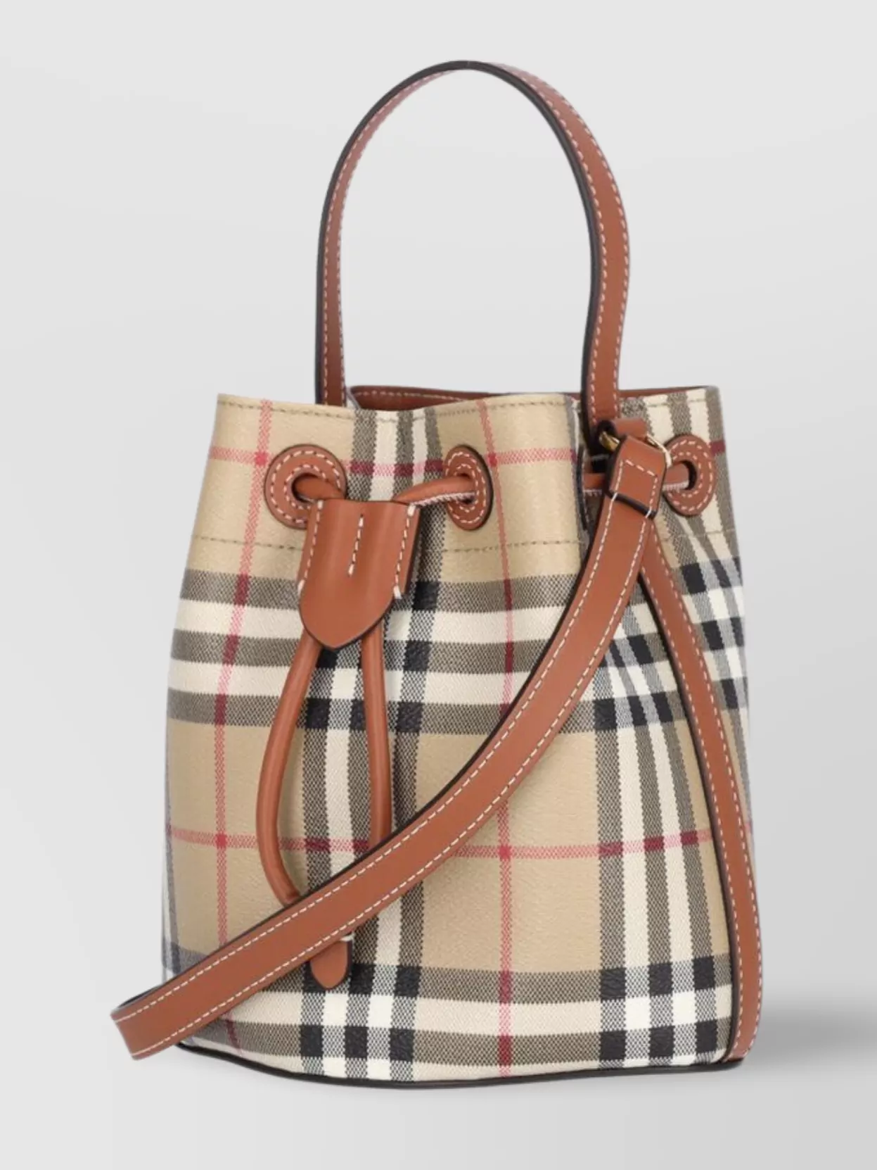 Burberry Bucket bag with check pattern and leather trim | The Fashion ...