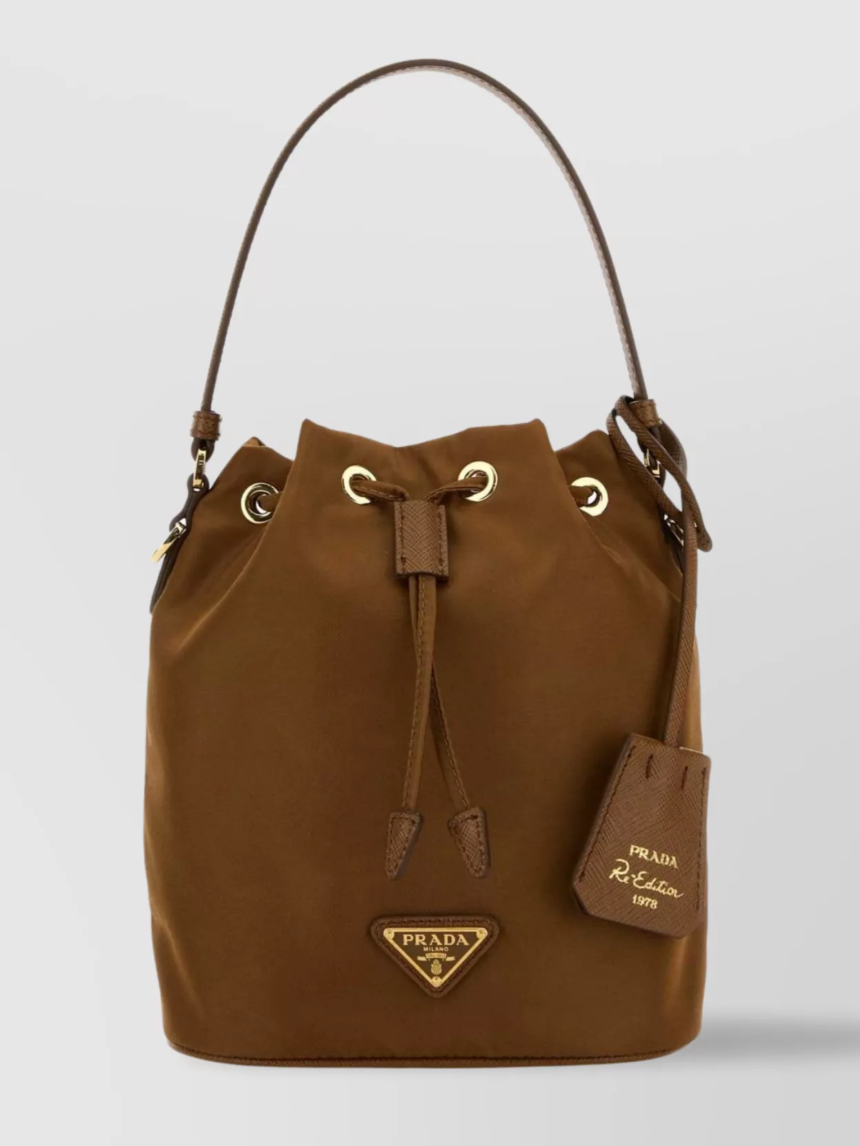 Prada Nylon bucket bag gold hardware | The Fashion Square