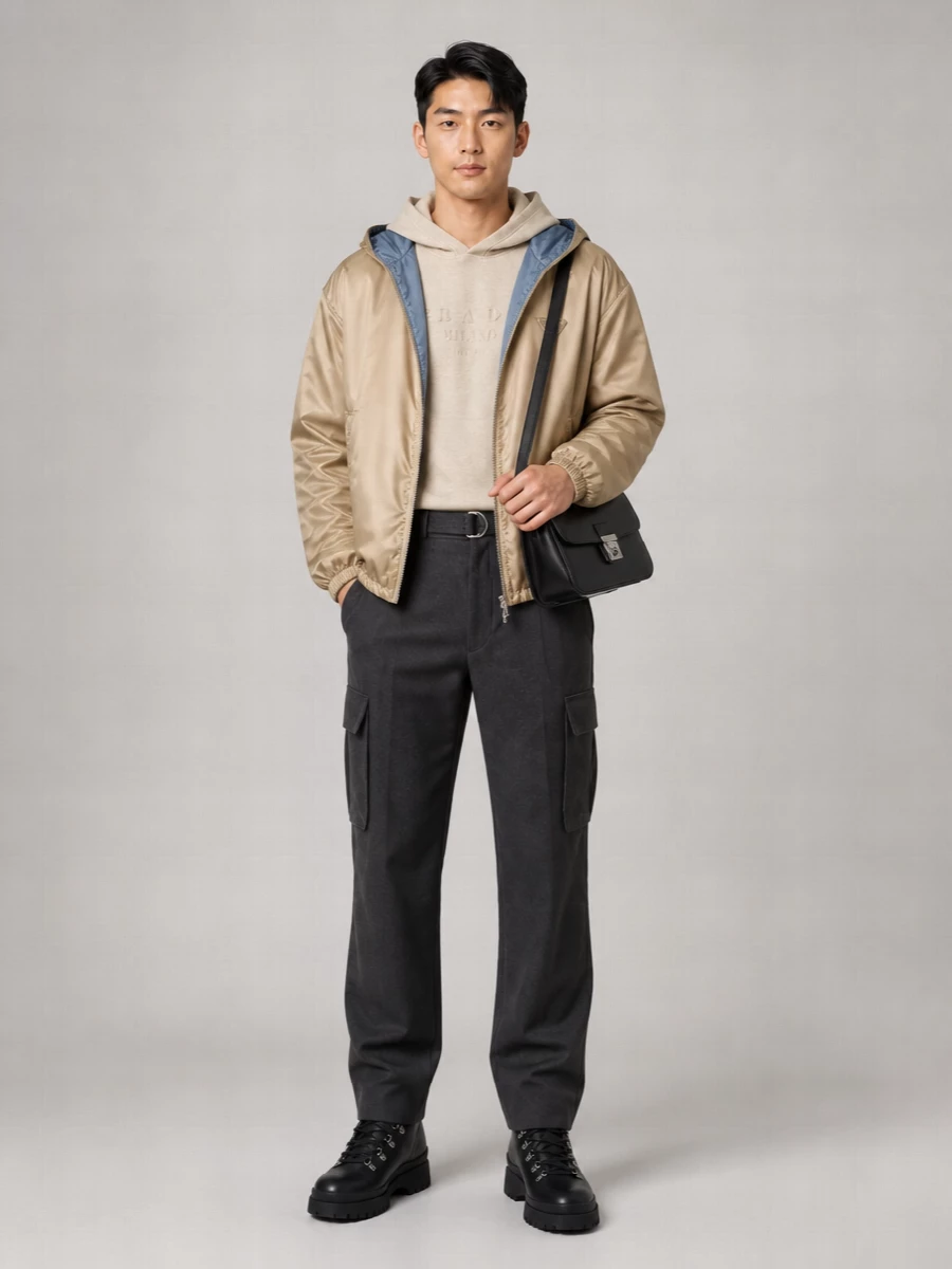 Prada Re nylon reversible hooded jacket side pockets | The Fashion Square