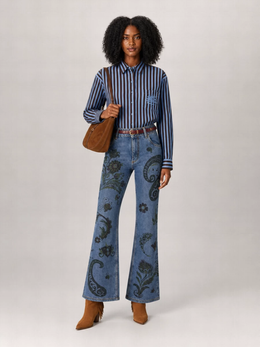 Etro Denim paisley print high-rise flared trousers | The Fashion Square